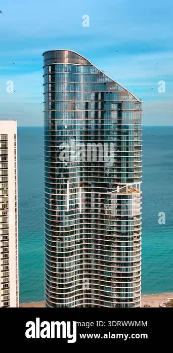 Upper parts of the beautiful high-rise buildings in Miami Beach ...