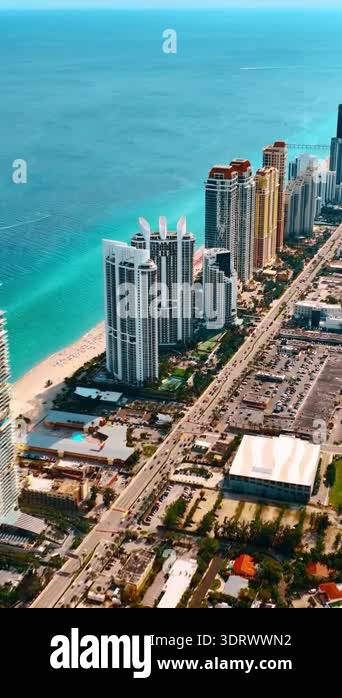 Luxurious Miami Beach from aerial perspective on sunny hot day ...