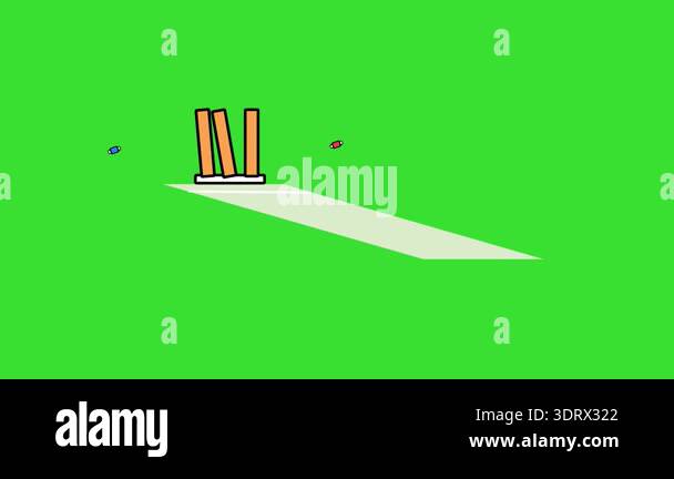 Cricket ball Smashes wicket stumps on green screen animation (Chroma ...