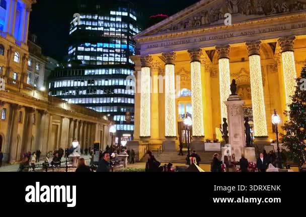 London, UK - December 3, 2025: Night view of Bank go England square ...
