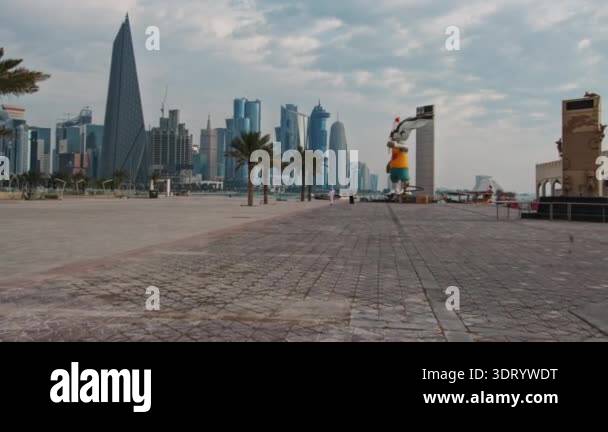 Doha, Qatar-March 9 2024: Doha skyline from the Corniche street early ...