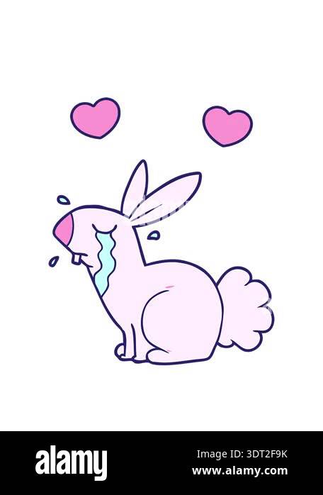 spinning hearts animation of cartoon bunny rabbit crying Stock Video ...