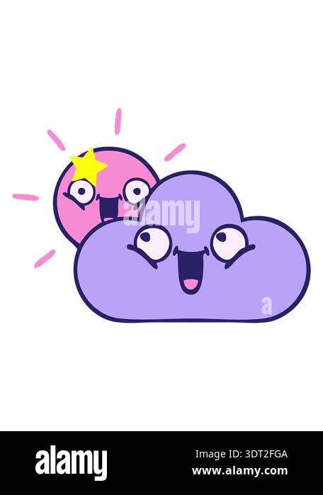 twinkling stars effect animation of cute cartoon storm cloud and sun ...