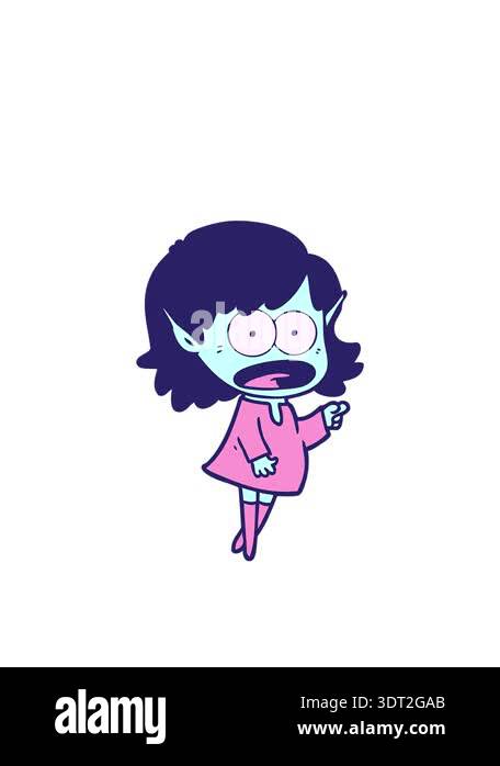 jumping motion animation of cartoon shocked elf girl pointing Stock ...