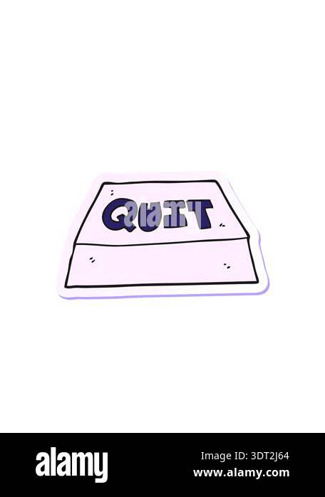 blinking radial lines animation of sticker of a cartoon quit button ...