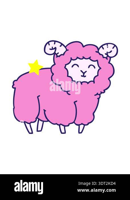 twinkling stars effect animation of hand drawn quirky cartoon ram Stock ...