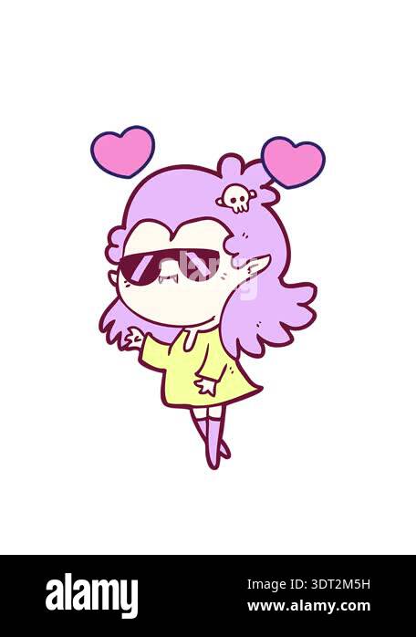 spinning hearts animation of cute cartoon cool vampire girl in bright ...