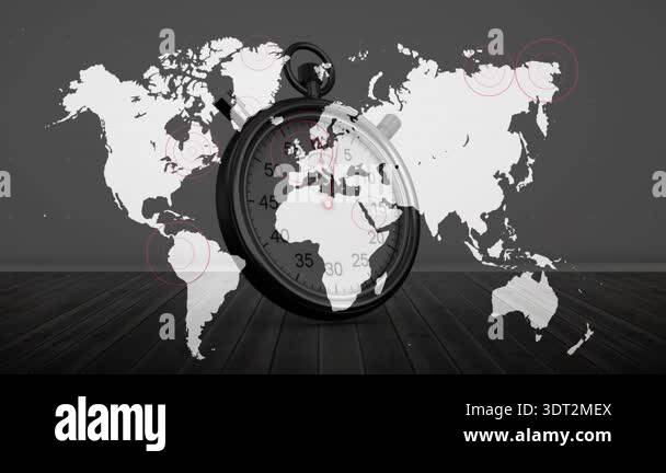Second-frame starting ripples pulsing over world map under stationary ...