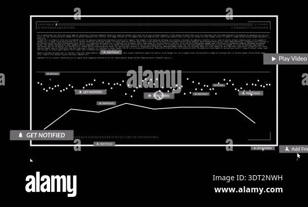 UI scrolling code, dots flickering sliding tags, pulsing graph on ...