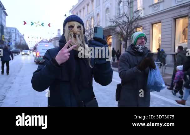 Vilnius, Lithuania - February 17, 2026: Traditional masks and costumes ...