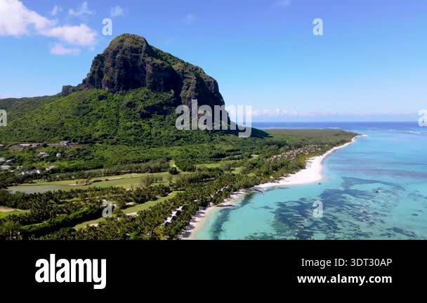 Mauritius, drone aerial view at Le Morne beach, Mauritius, Tropical ...