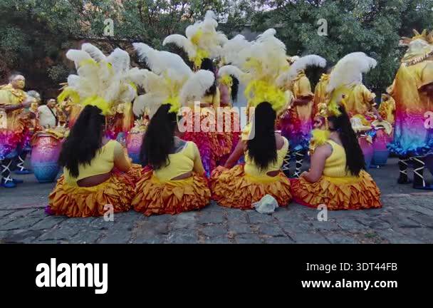 Montevideo, February 7 2026: Candombe comparsa women dancers in the ...