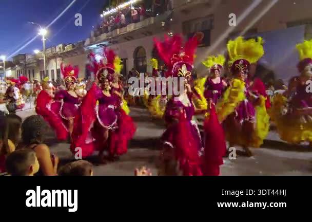 Montevideo, February 7 2026: Candombe comparsa women dancers parading ...