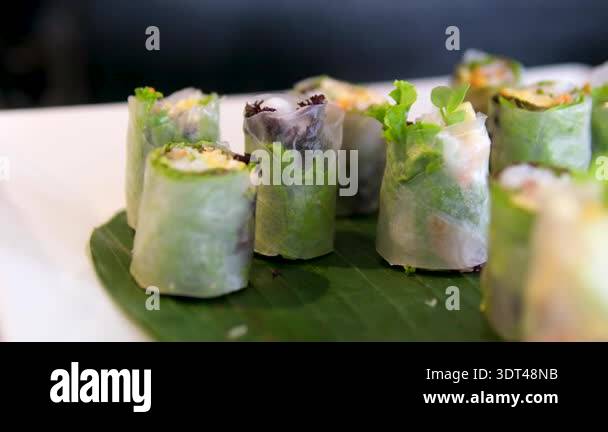 spring roll with sweet and sour sauce. High quality 4k footage Stock ...