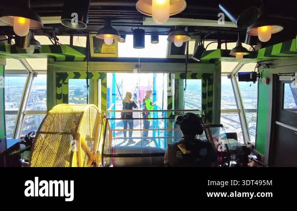 Beautiful view of people preparing for Sky Jump attraction at The Strat ...