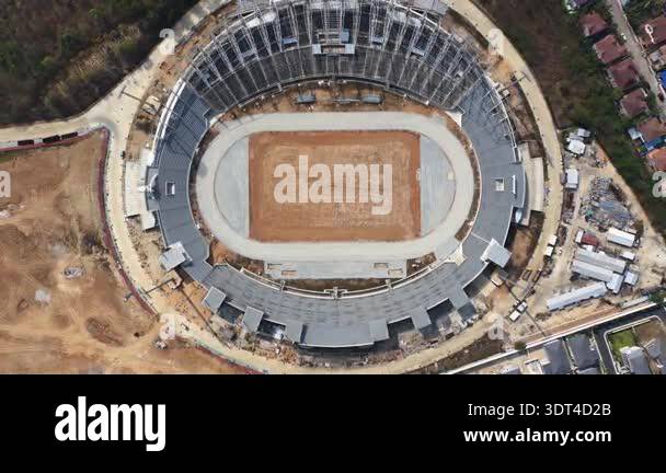 Unique aerial top down perspective showing the ongoing construction of ...