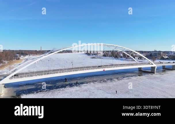 Winter Aerial View of the Parnu Arch Bridge - Modern Landmark Over ...