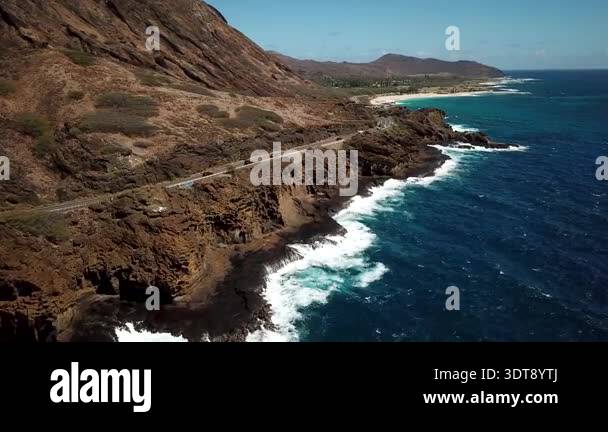 Scenic coastline road with the volcano and the beaches around east side ...