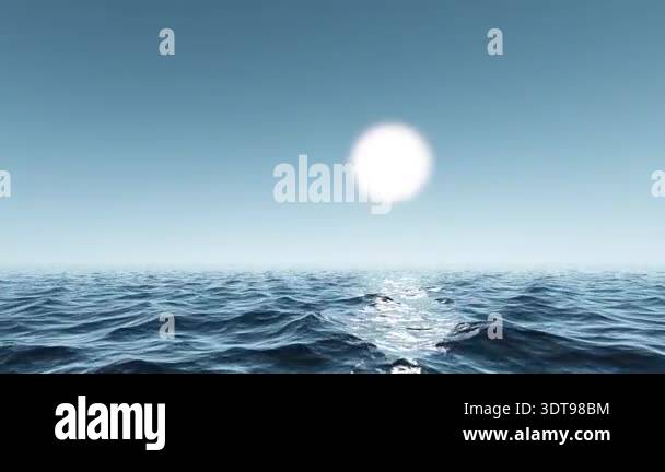 3d animation of blue ocean waves with sun moving over horizon Stock ...