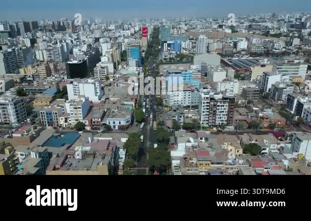 Aerial 4K 60fps view of massive Lima cityscape with heavy traffic ...