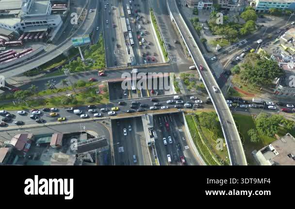 4K Drone Footage of Dense Traffic at Multi Level Highway Junction in ...