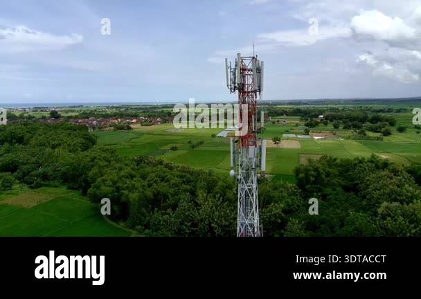 Aerial view of a Base Transceiver Station (BTS) tower or ...