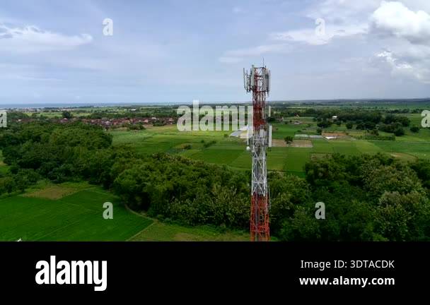 Aerial view of a Base Transceiver Station (BTS) tower or ...