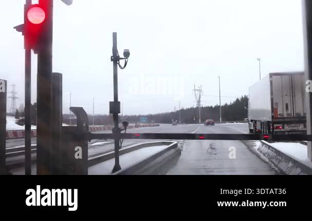 Checkpoint and toll road pass in the evening. Traveling Europe by car ...