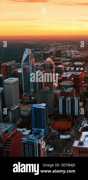 Immense scenery of Charlotte, NC, USA at sunset. Top view of the city ...