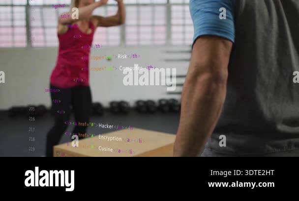 Fitness coach sending jump signal, woman performing box jumps for power ...