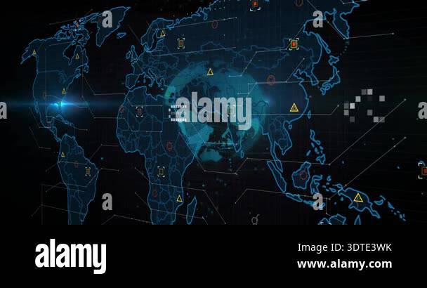 Glowing world outline fading starting rotating 3D globe shifting into ...