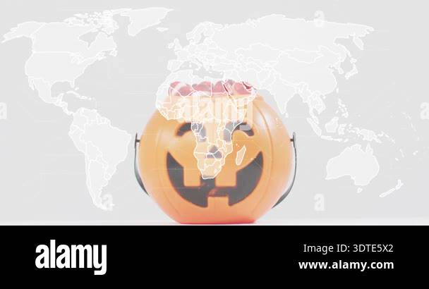 Map fading behind pumpkin pail, outlining Africa, animating honeycomb ...