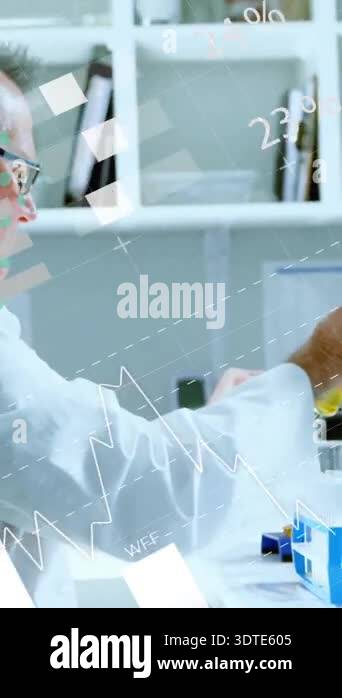 In laboratory, scientist analyzing abstract data with animation ...