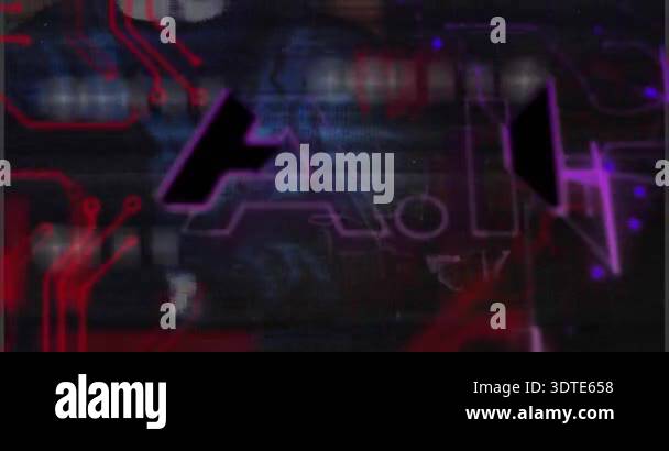 Glitching screen sparking red circuit nodes emerging as AI logo fading ...
