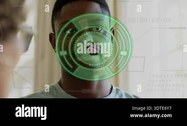Technician initiating biometric scan while subject looking at ...