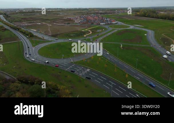 High Altitude Aerial View Of Newly Constructed Highway Roundabout ...