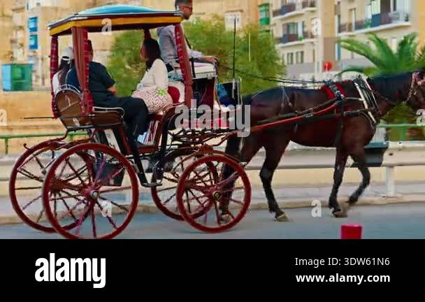 Malta, Valletta - 12.12.2025: Valletta town street horse drawn carriage ...