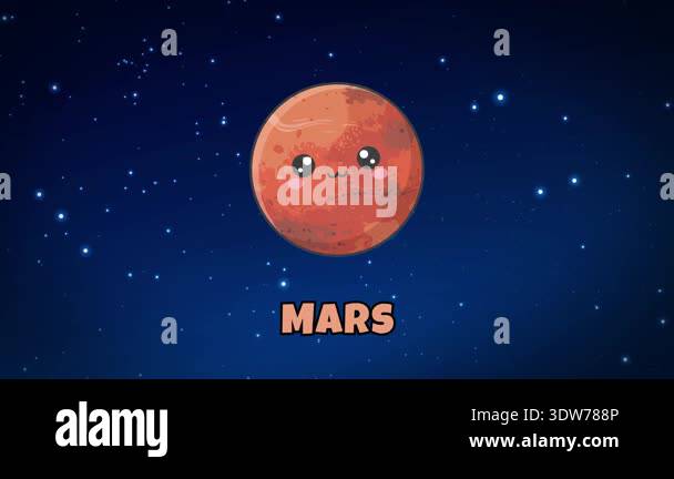 Animated cartoon of the planet Mars with a cute smiling face and red ...