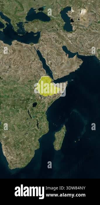 Ethiopia National Border Highlighted Vertical Map Animation. Diplomatic ...