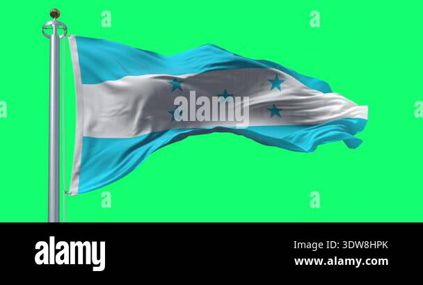 Honduran national flag waving in the wind isolated on green background ...