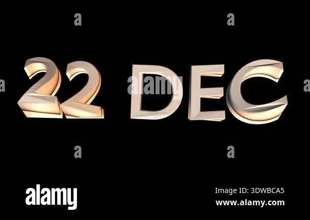 22 December animation for calendar concept isolated on black background ...