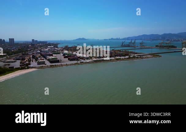 Aerial view of Penang Ports North Butterworth Terminal with numerous ...