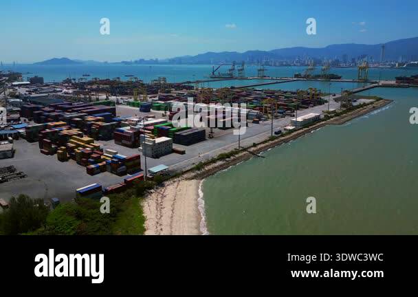 Aerial view of Penang Ports North Butterworth Terminal with numerous ...