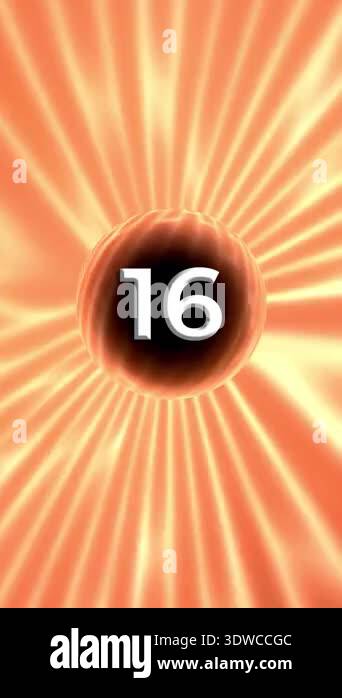 Digital artwork featuring the number sixteen centered in a glowing orb ...