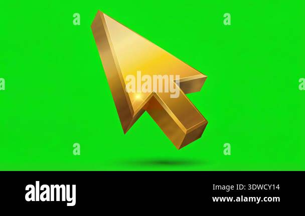A shiny, three-dimensional golden mouse cursor pointer moves across a ...
