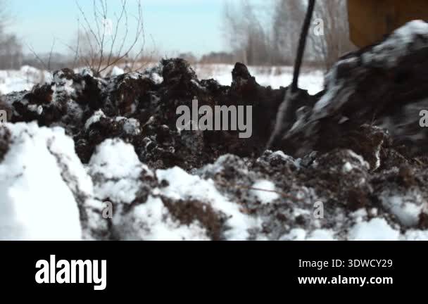 Closeup Moving Track On Snow And Mud, Caterpillar Treads Churning ...