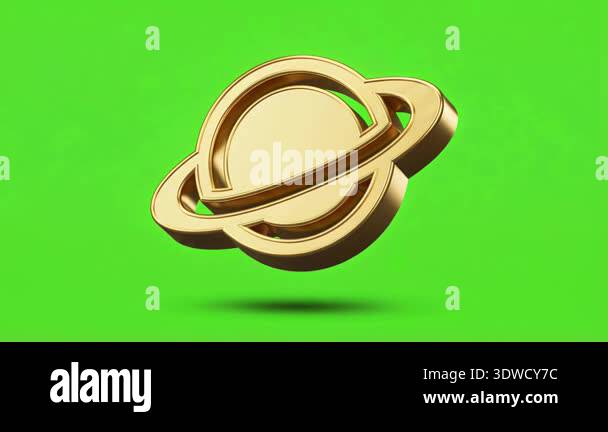 A mesmerizing 3D animation of a golden Saturn planet icon, complete ...