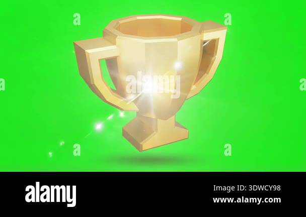 A shining golden trophy, symbolizing success and achievement, rotates ...