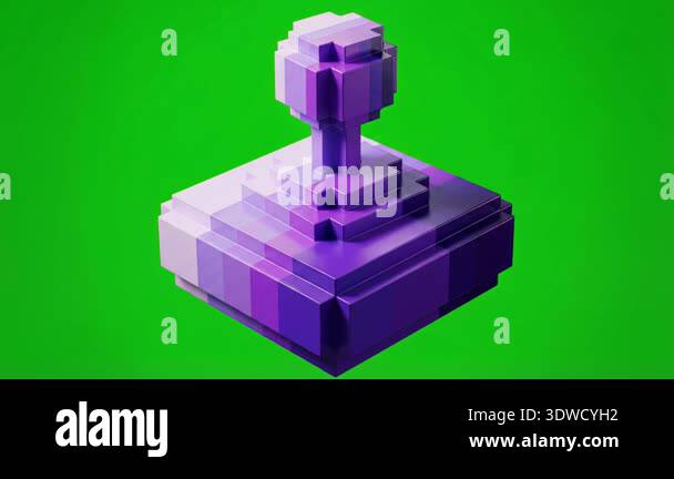 A vibrant pixel art joystick, rendered in shades of purple, stands out ...