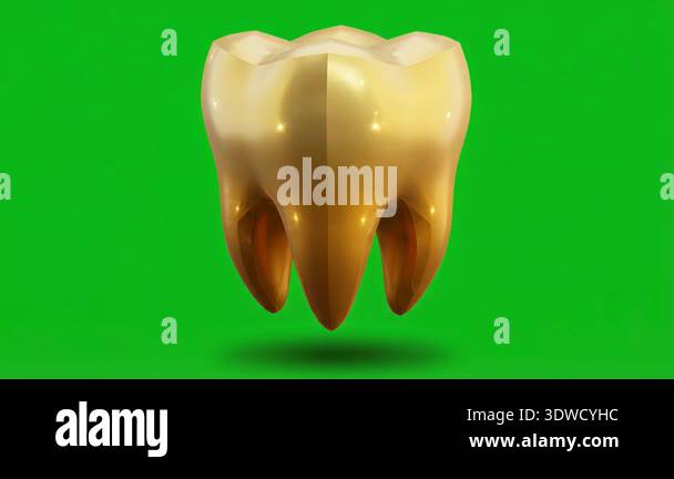 A 3D animation showing a dirty, yellow tooth transforming into a clean ...